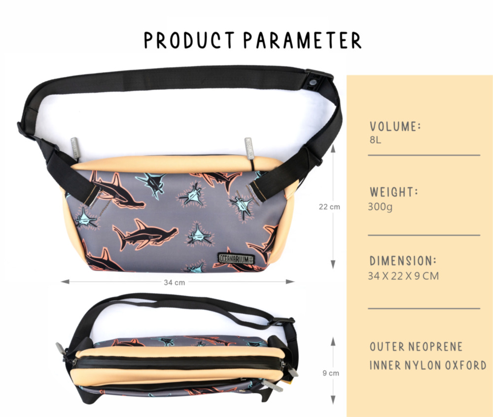 NU02 Hammerhead sharks neoprene sling bag 8L